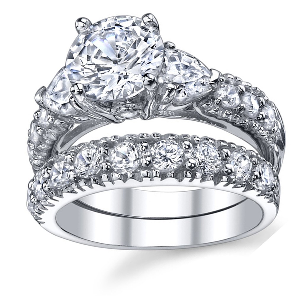 Metal Masters Sterling Silver 925 Engagement Ring Set Bridal Rings With Cubic Zirconia CZ Size 6