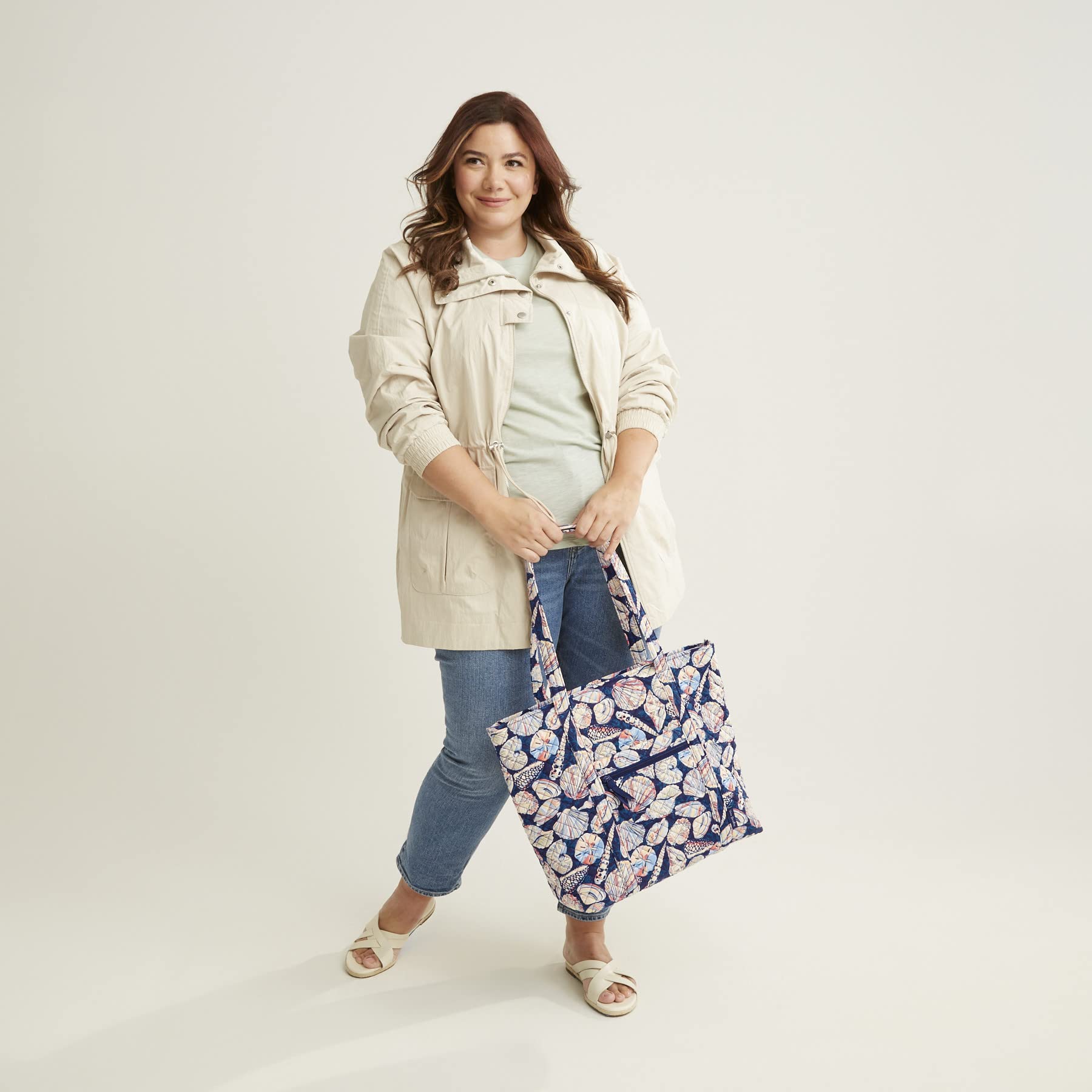 Vera Bradley Women's Cotton Vera Tote Bag, Island Tile Blue - Recycled Cotton, One Size