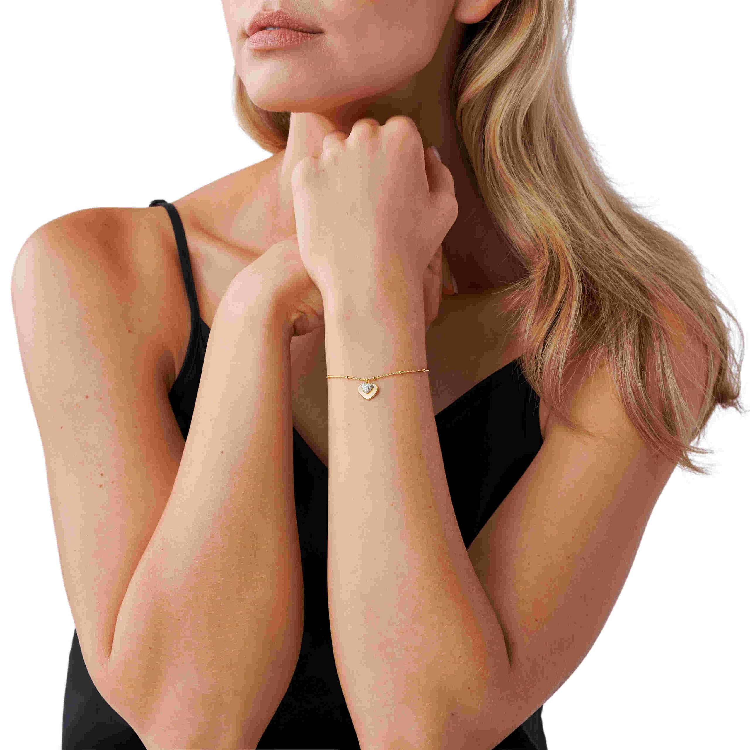 Michael Kors Precious Metal-Plated Sterling Silver Pavé Heart Bracelet Gold One Size