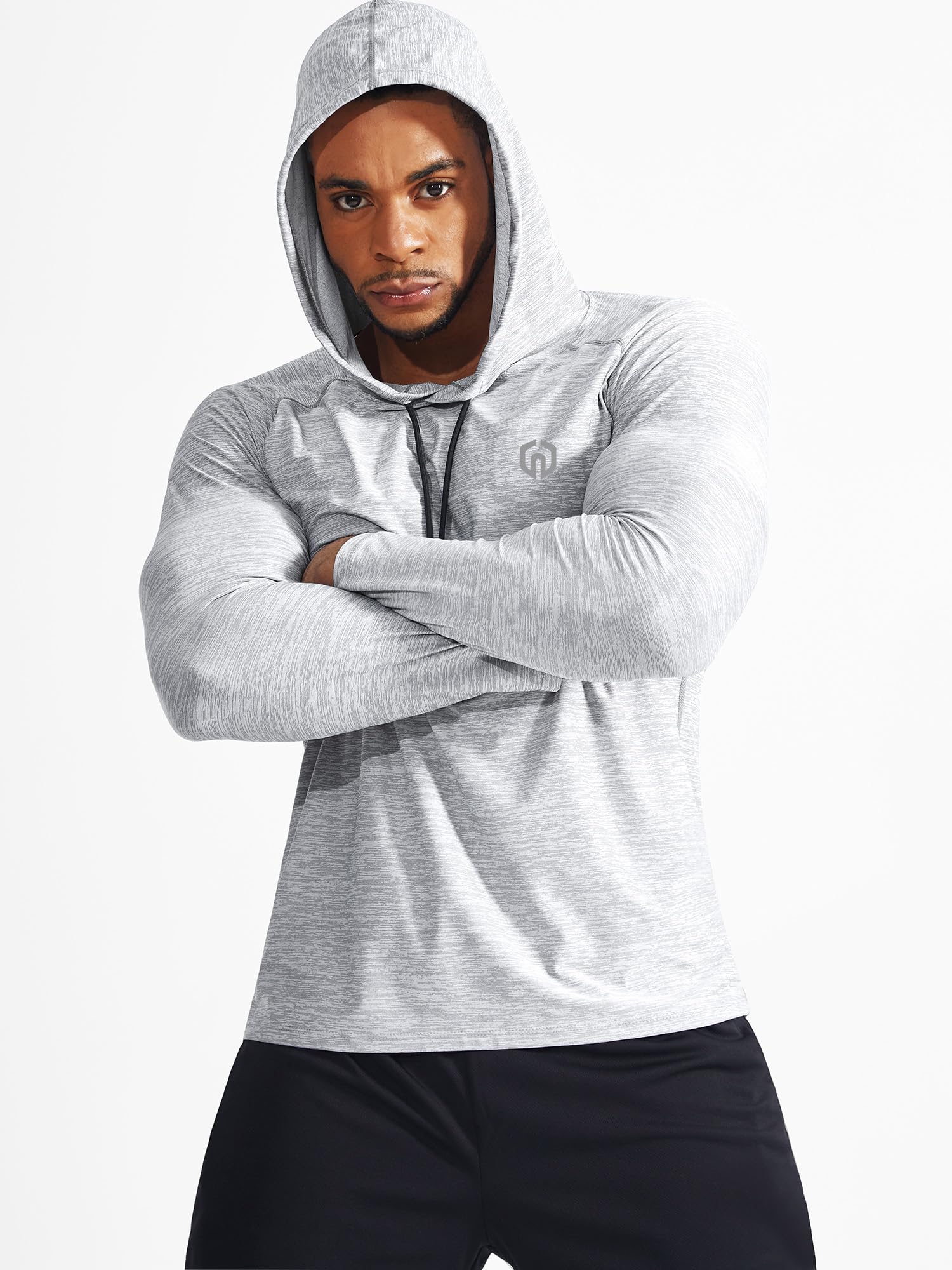 NELEUS Men's 3 Pack Dry Fit Running Shirt Long Sleeve Workout Athletic Shirts with Hoods,5071 Dark Grey,Light Grey,Slate Grey,US L,EU XL