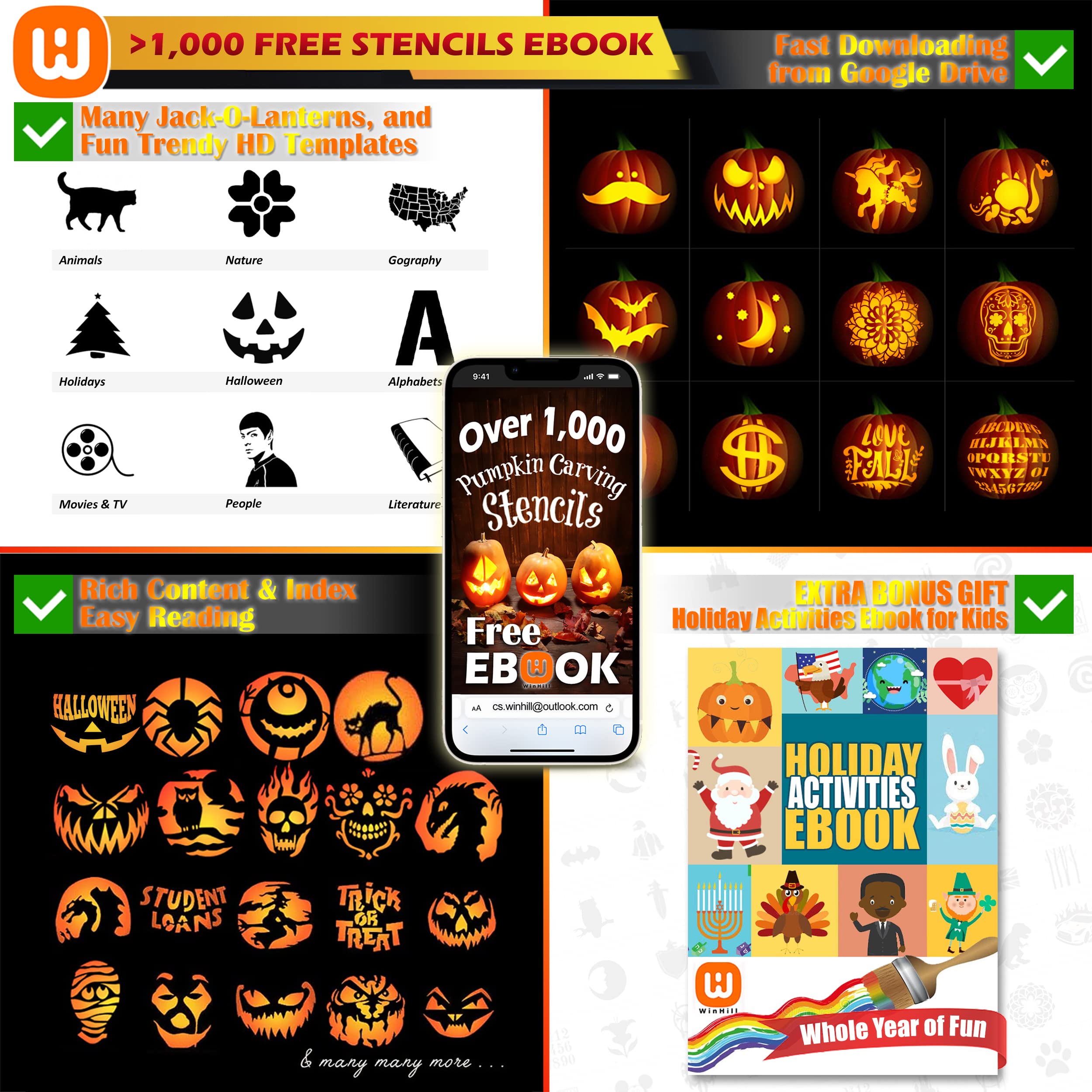 Pumpkin Carving Kit with Stencils Ebook & Carrying Case, 22 PCs Heavy Duty Stainless Steel Knife Professional Sculpting Tool Set for Kid Adult