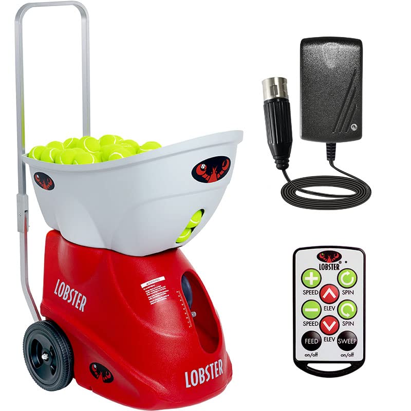Lobster Sports – Elite Two Tennis Ball Machine with Elite 10-Function Remote Control – Triple Oscillation – Lightweight – 4- to 8-Hour Battery Life – 50 Degree Lobs – Optional Accessories
