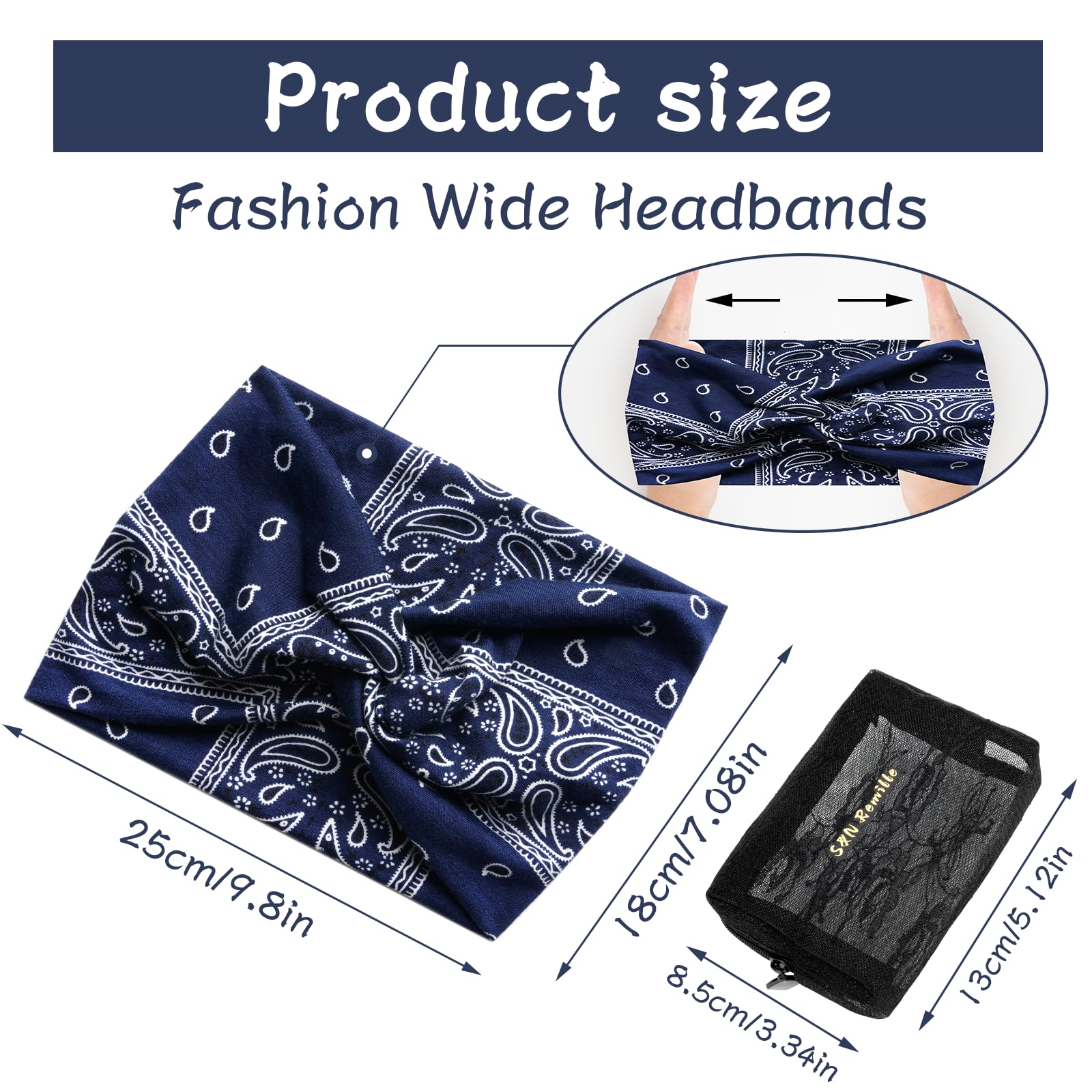 S&N Remille Wide Boho Headbands for Women Extra Large Turban Headband Hairband Hair Twisted Knot Accessories，3 Pack (Set-4)