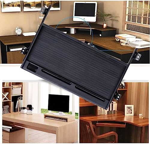 OM-PDD Slide Out Keyboard Tray Under Desk, Computer Keyboard Stand, Quiet and Smooth, Abs Material, Environmental Protection and Safety, Strong Load-Bearing, White/Black
