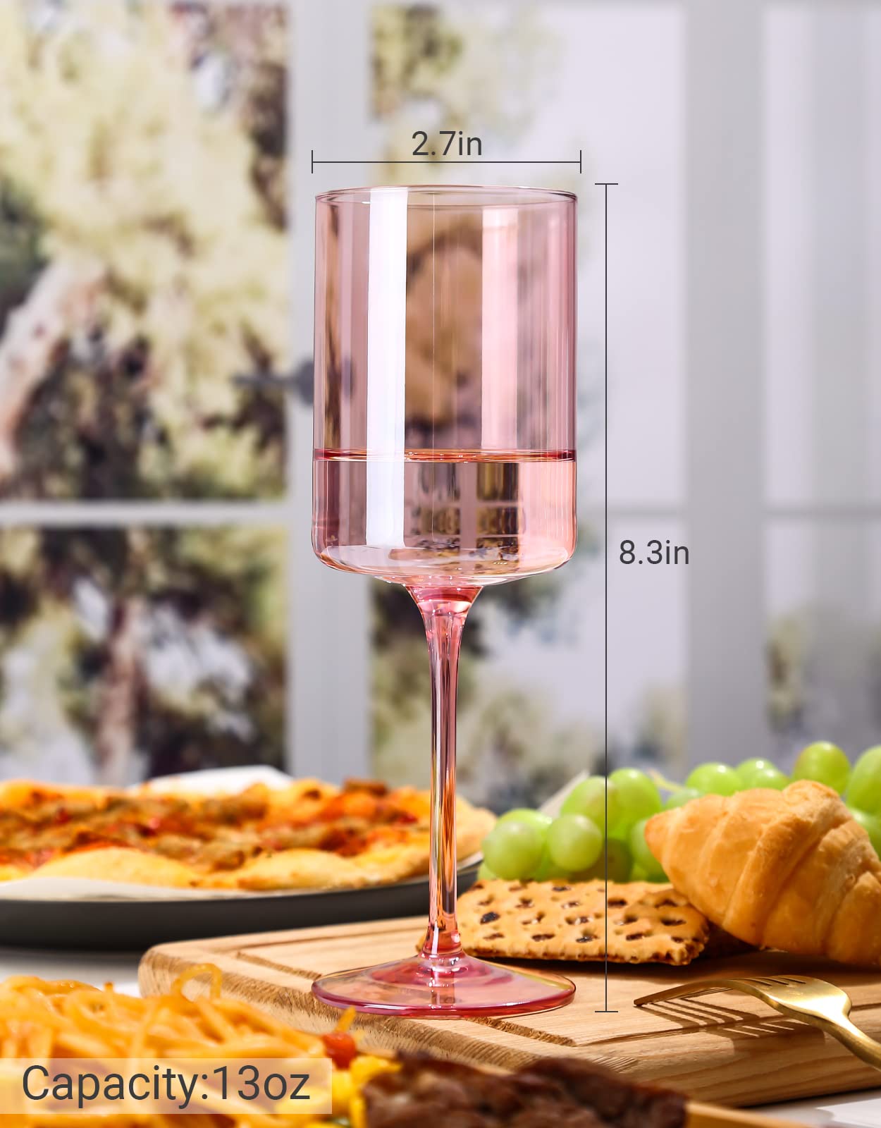 Physkoa Hand Blown Colorful Wine Glasses Set of 6 - Crystal Stemware Glasses with Long Stem, Ideal for Weddings, Engagements, and Parties, 11.5oz
