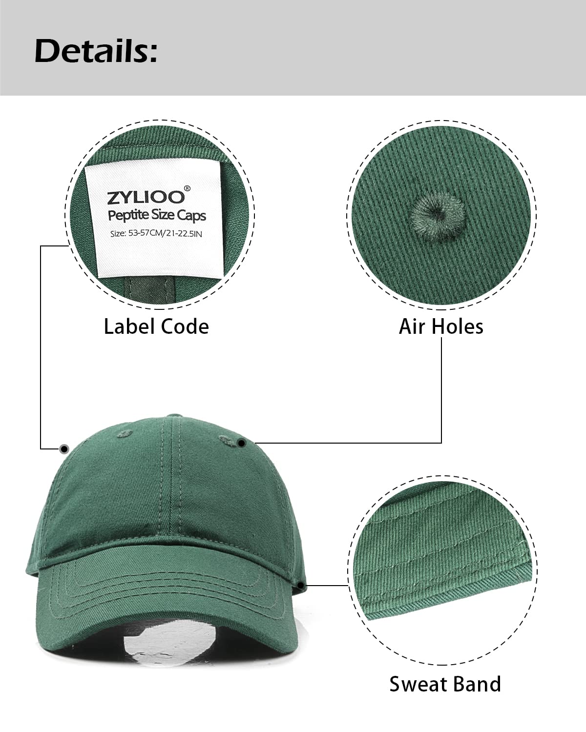 Zylioo Tiny Size Cap for Adult/Children,Small Size Tennis Cap,Soft Crown Solid Color Dad Cap,Adjustable Unisex Hiking Cap