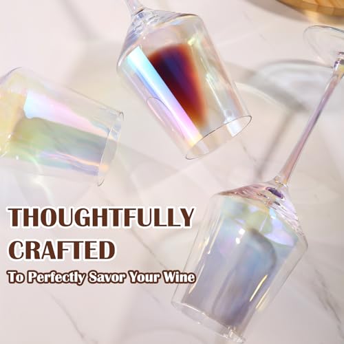 Physkoa Rainbow Wine Glass Crystal Hand-Blown Iridescent Wine Glasses Set of 6 for Wine Tasting,Bar 15oz