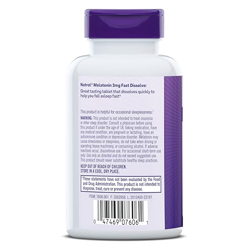 Natrol Melatonin 3mg, Strawberry-Flavored Dietary Supplement for Restful Sleep, 200 Fast-Dissolve Tablets, 200 Day Supply