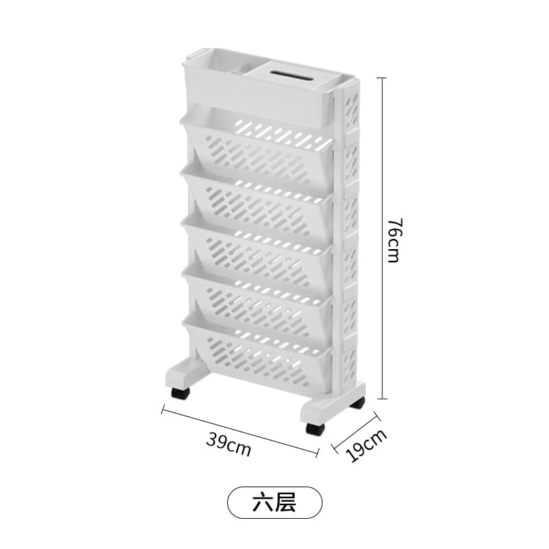 Movable Bookshelf Cart Rotatable Removable Plastic Multifunctional Rolling Cart Deskside Bookshelf Desk Organizer with Wheels (6 Layer)