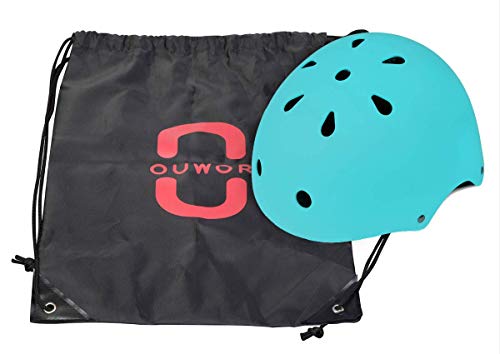 OUWOR Youth Skateboard Bike Helmet for Boy and Girl, Lightweight Adjustable, Multi-Sport for Bicycle Skate Scooter (Aqua, Medium)