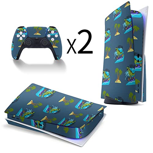 T Rex on Surfboard Full Protective Skin Cover Design Wrap Decal Sticker Compatible with PS5 Disk Version Console and Controller