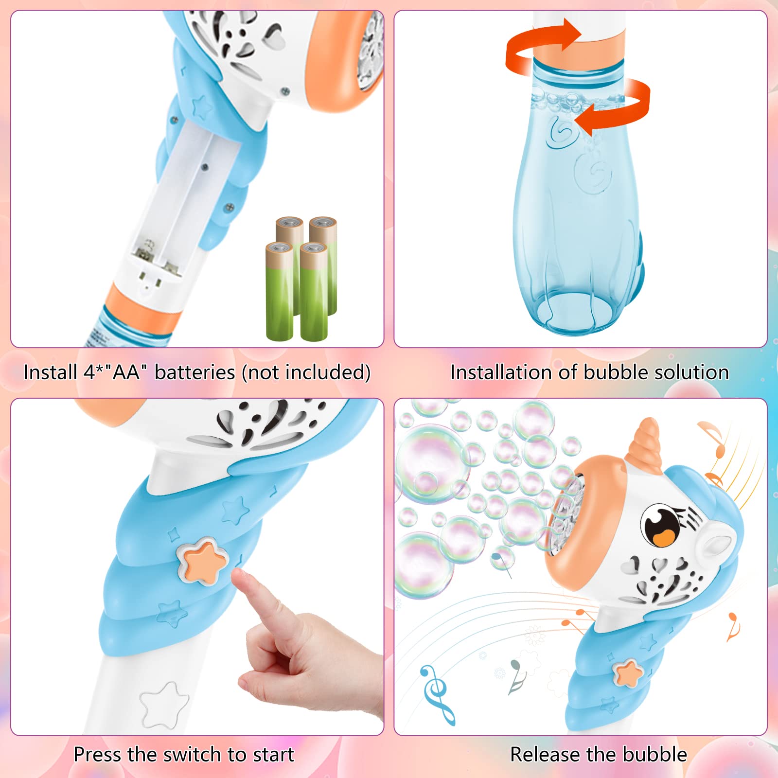 OUYOFI Automatic Bubble Wand for Kids,Chicks Bubble Machine for Toddler,Outdoor Bubble Toy for Age 3-5,Battery Operated Bubble Wand with LED Light & Music