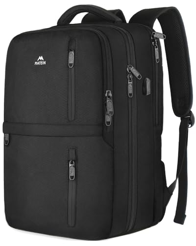 MATEIN Travel Laptop Backpack, 15.6 Inch Large Business Flight Approved Carry on Backpack with USB Port, TSA Computer Backpack for Women & Men, Waterproof Overnight Daypack for Work College, Black