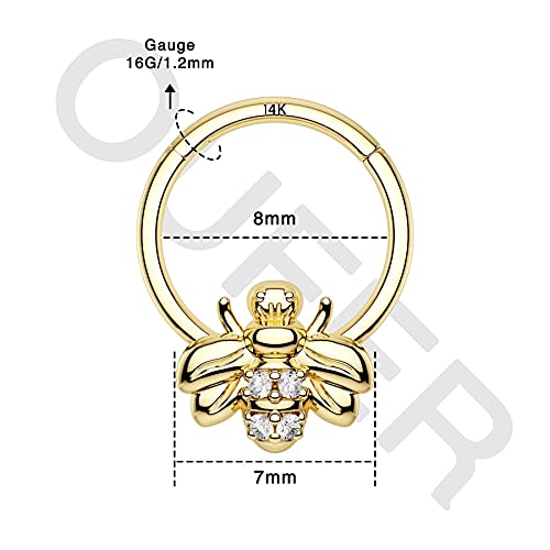 OUFER Gold Nose Rings Hoop Bee Septum Piercing Jewelry 14K Solid Gold Daith Earrings Hinged Segment Ring Helix Tragus Conch Cartilage Earrings