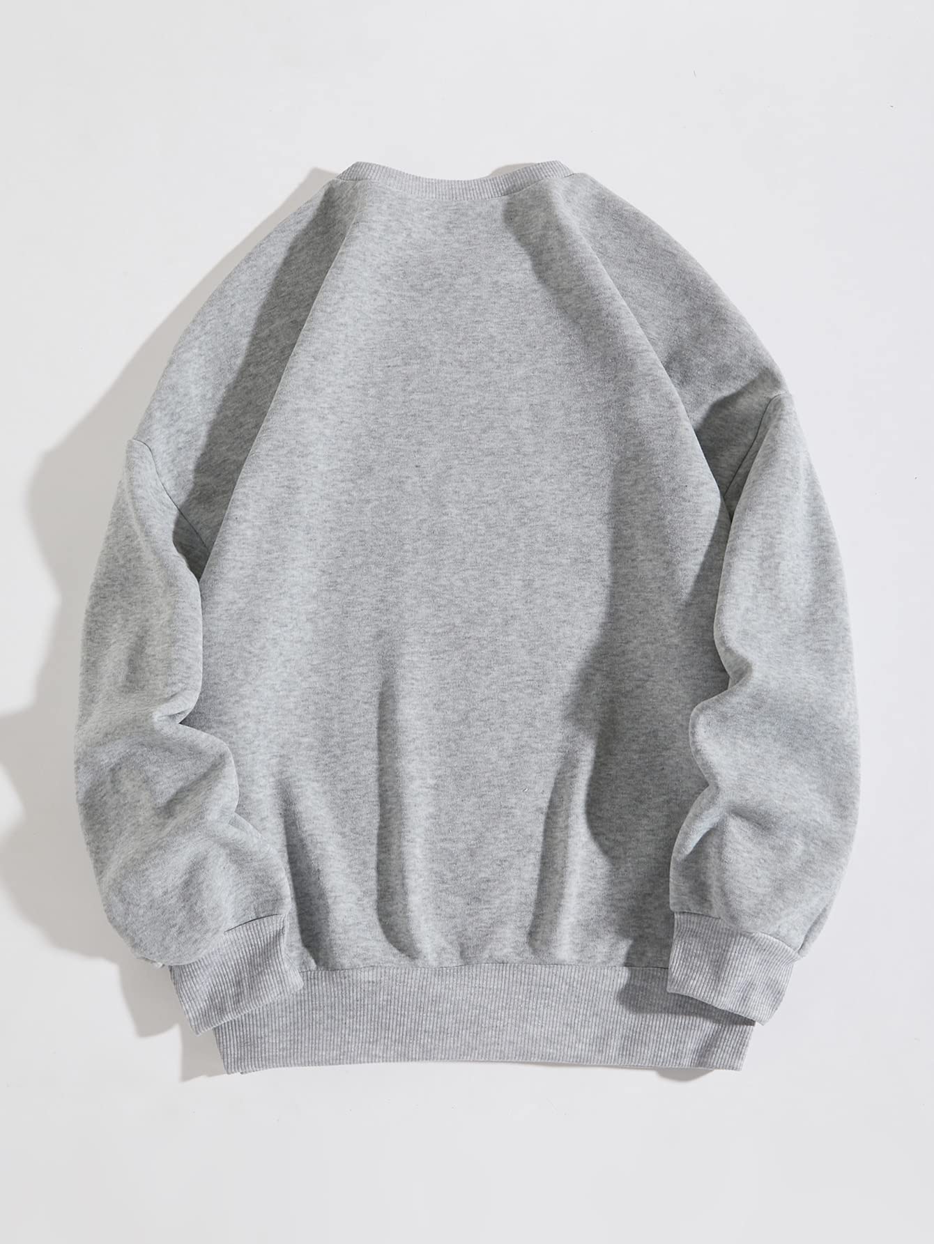 SheIn Women's Letter Print Crewneck Long Sleeve Drop Shoulder Sweatshirt Tops Grey L