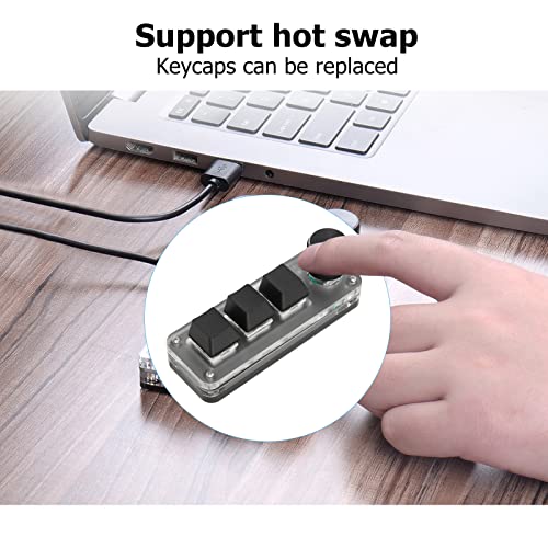 Zyyini 3 Key Mechanical Keyboard, Acrylic RGB Lights Backlit Customizable One Handed Gaming Keyboard,Programming Macro Keyboard,Macro Quick Copy and Paste Keyboard for PC Laptop