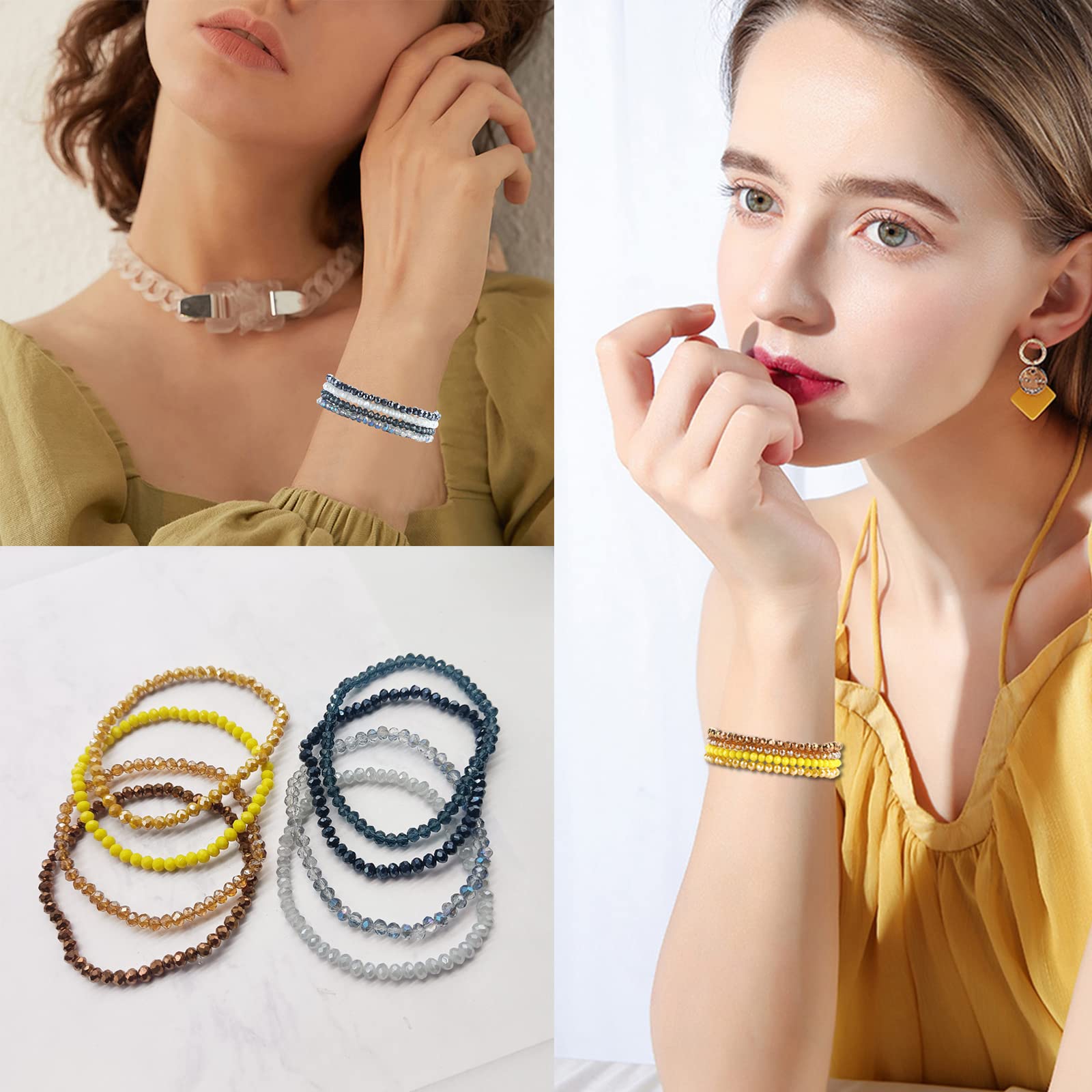 SONNYX 24 PCS Bohemian Multi-Layer Crystal Beaded Stacking Bracelet For Women Versatile Stretch Strand Statement Wrap Stackable Shiny Crystal Bead Bracelets Pack