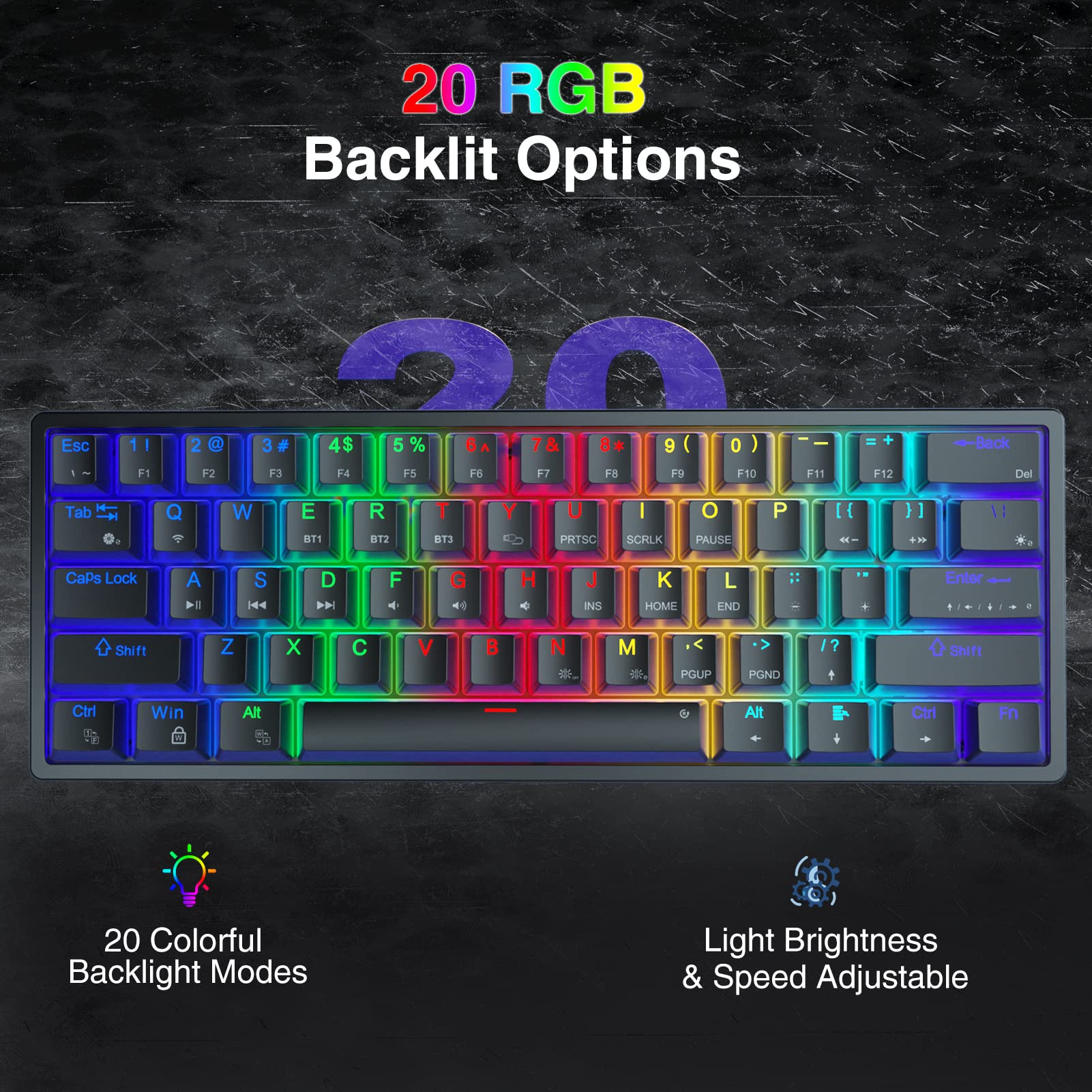 SOLAKAKA 65% Bluetooth Mechanical Keyboard, with RGB Backlit, Arrow Keys, Compact 68-Keys Hot Swappable, USB Wired Gaming Keyboards for Windows PC Mac Gamer, Blue Switch