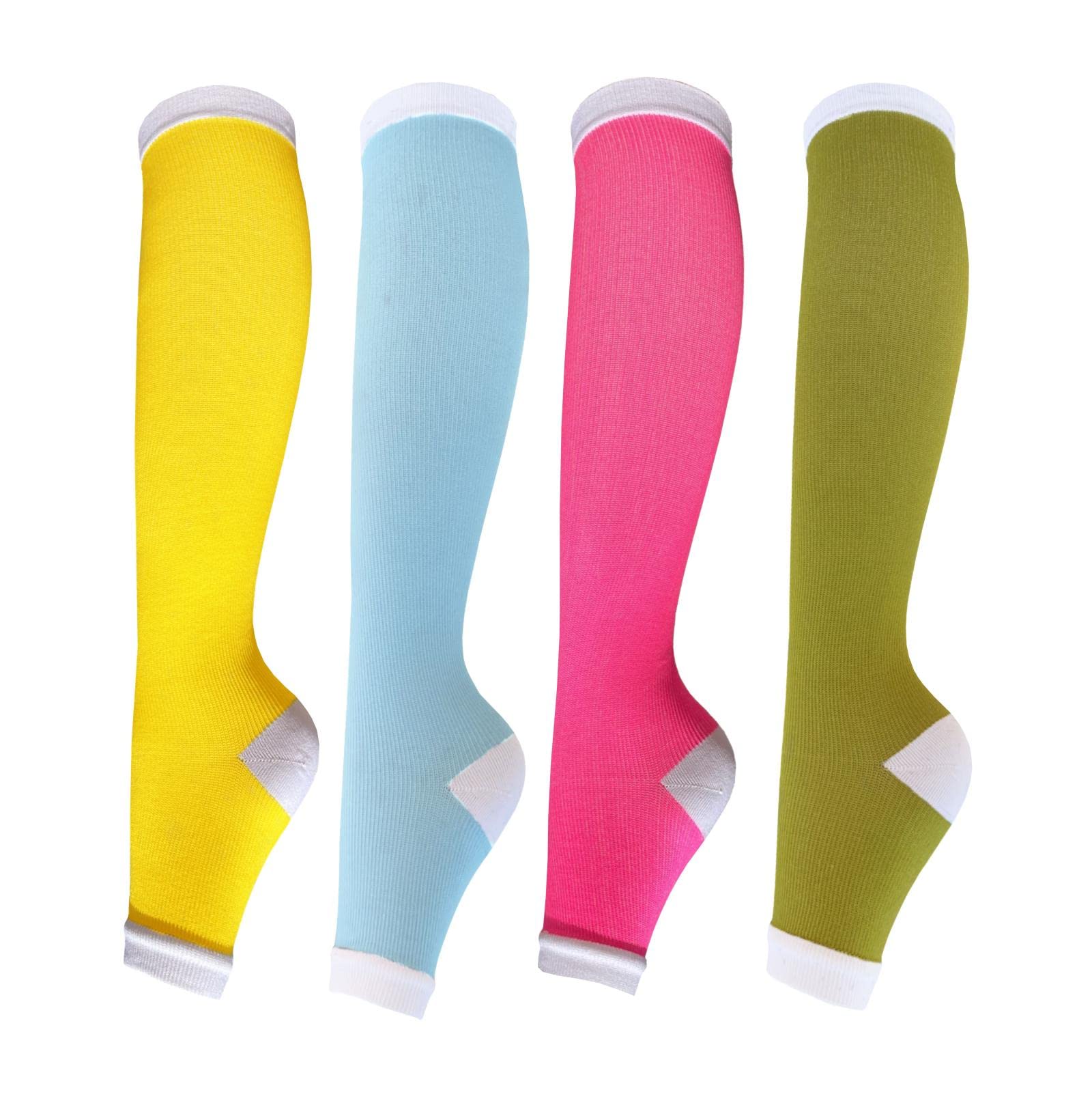 SHUTELI Toeless Open Toe Compression Socks Compression Stockings 4 Pairs for Women Men Circulation (4Color, Large-X-Large)