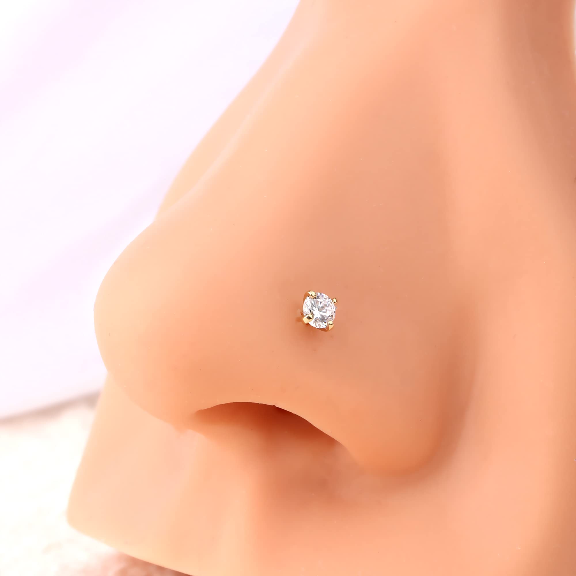 OUFER Nose Rings 20G Nose Piercings 14K Solid Gold L-Shaped Nose Stud Screw Nose Bone Nose Screw Nose Piercing Jewelry