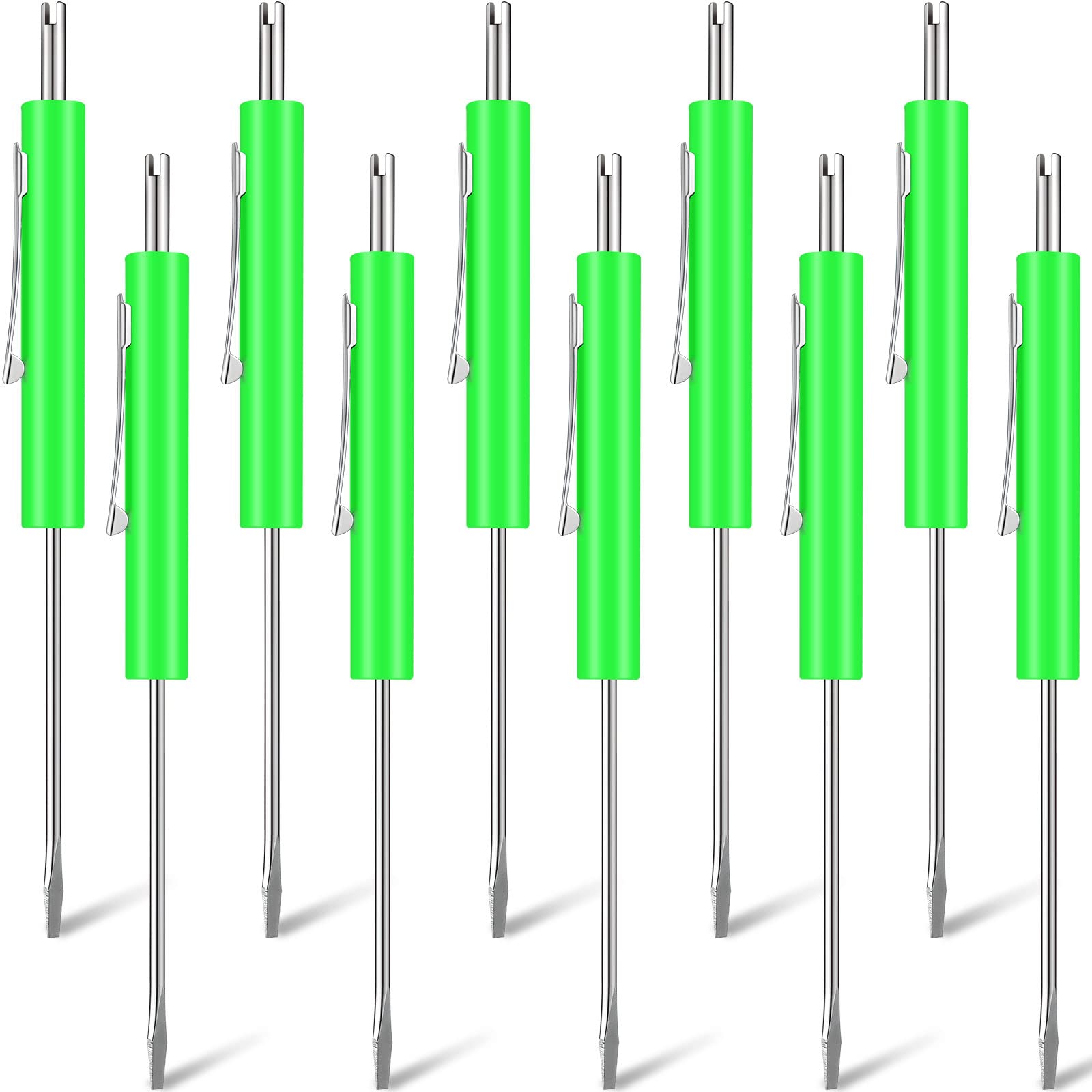 Zhehao 10 Pcs Pocket Screwdriver with Valve Core Removal Tools, Mini Screwdriver Set Small Dual Use Screwdriver Kit with Clip for Mechanics Electricians Electronic Technician Assembler(Green)