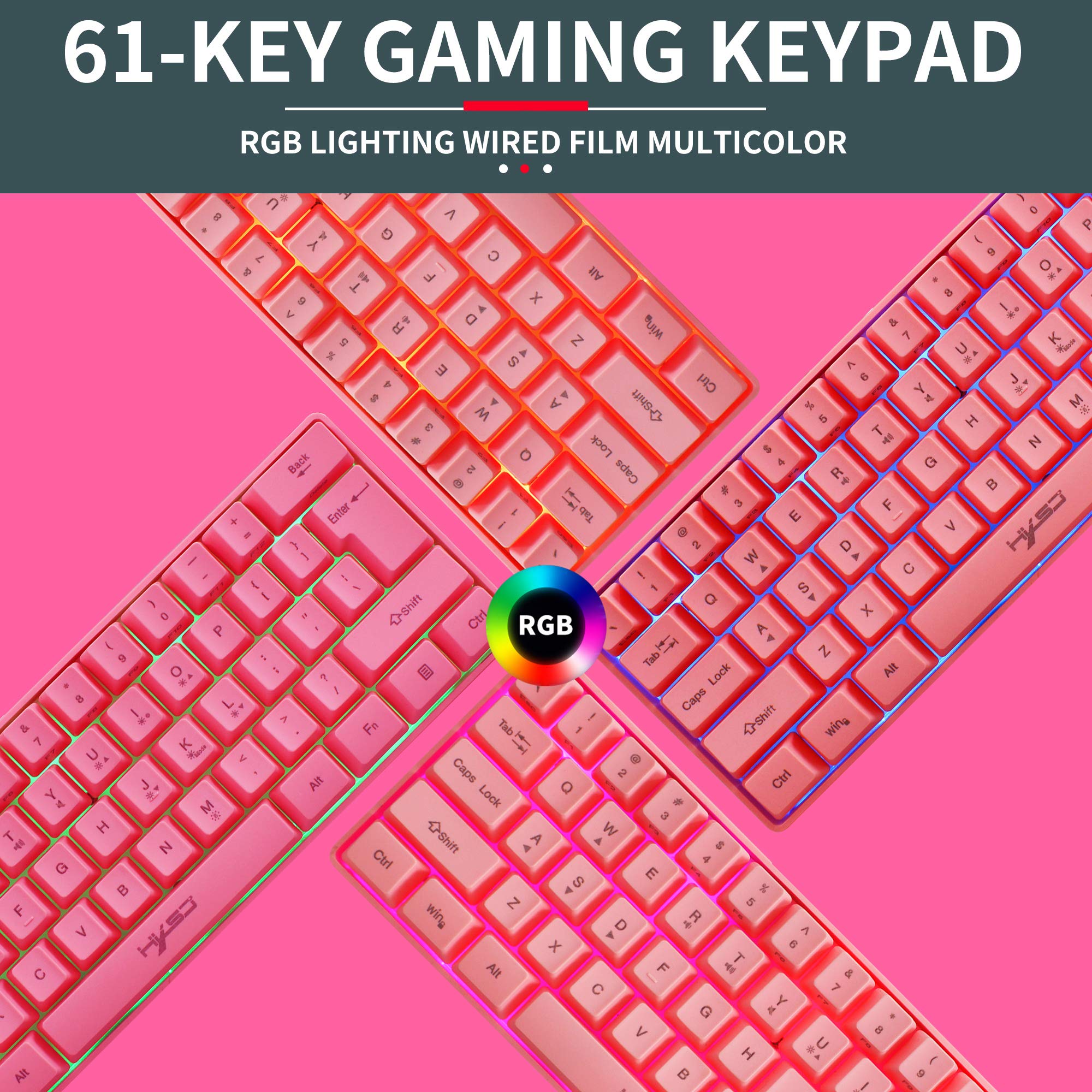 SELORSS 60% Mechanical Feel Gaming Keyboard,RGB Backlit Ultra-Compact Mini Keyboard, Ergonomic Full Anti-Ghosting 61 Keys Keyboard,Wired Type-C USB Waterproof for Typist Laptop PC Mac Gamer