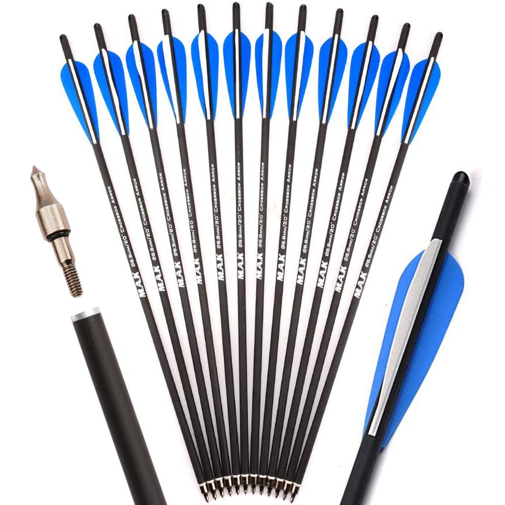 M.A.K 20" Crossbow Bolts Carbon Arrow Hunting Archery with 4" vanes Feather and Replaced Tips (12 pcs)