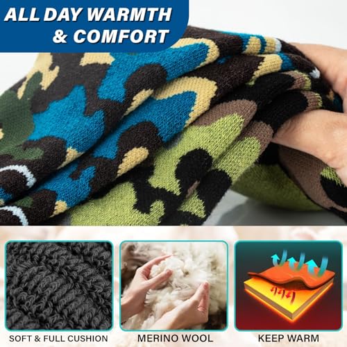 Merino Wool Ski Socks 2 Pairs, Thermal Knee High Warm Socks for Snowboarding, Hiking, Cold Weather, Snow, Hunting