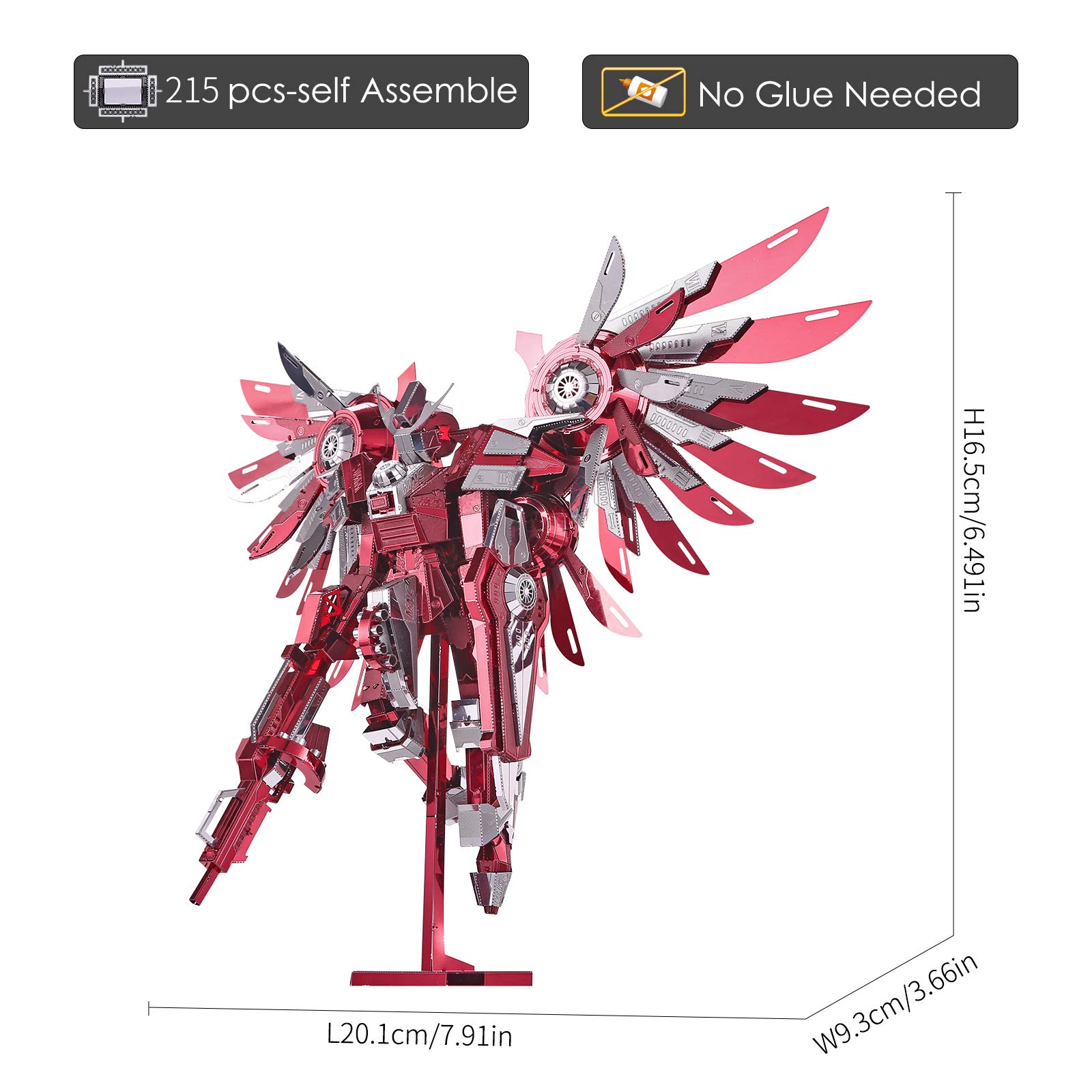 Piececool 3D Metal Puzzles for Adults, Thundering Wings Figure Mecha Model Kits Steel Metal 3D Model Building Blocks, Brain Teaser DIY Learning Toys for Teens Man Woman, 215 Pcs