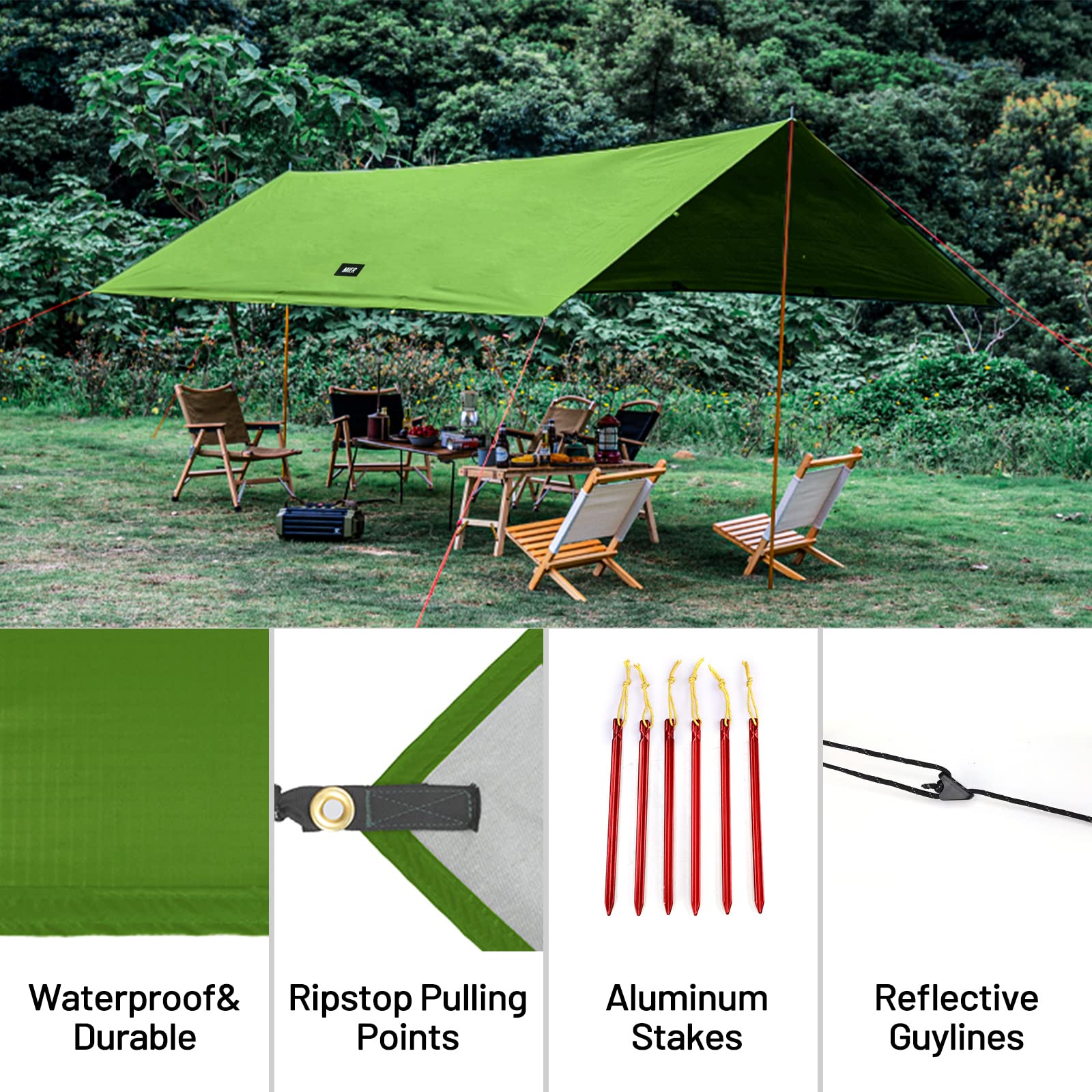 MIER Camping Tent Tarp, Green, XL