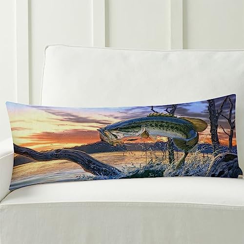 Lycomify Body Pillow Cover,Fishing Bass Fish Printed Long Pillow Cases Protector with Zipper Decor Soft Large Covers Cushion for Beding,Couch,Sofa,Home Gift 20"x54"