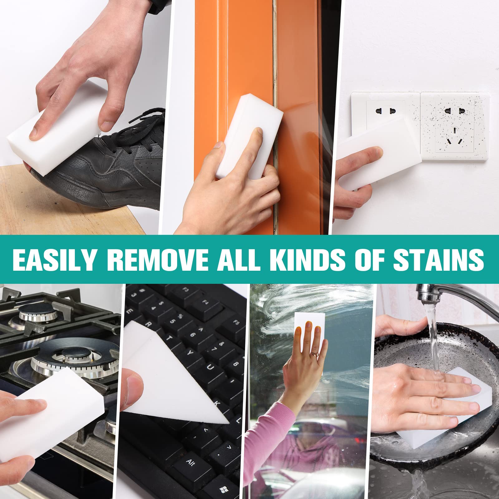 Magic Eraser Sponge,100 Pack Melamine Sponges Cleaning Pads in Bulk,Extra Large and Durable, Household Cleaning Sponge for All Surfaces, Kitchen Dishes, Car, Sink, Shoe, Bathroom, Leather, Wall