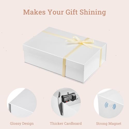 MESHA 13.5x9x4'' Large Gift Boxes with Lids, 1PC Sturdy White Bridesmaid Proposal Box for Christmas Presents Wedding Birthday Party