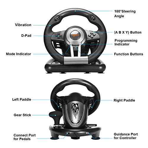 PXN V3III PC Racing Wheels,180° Game Steering Wheel and Dual Motors Vibration ,PS4 Steering Wheel with Linear Pedal/Accelerator Brake,for PC/PS4/Xbox One/Xbox Series X|S/Switch(Black)