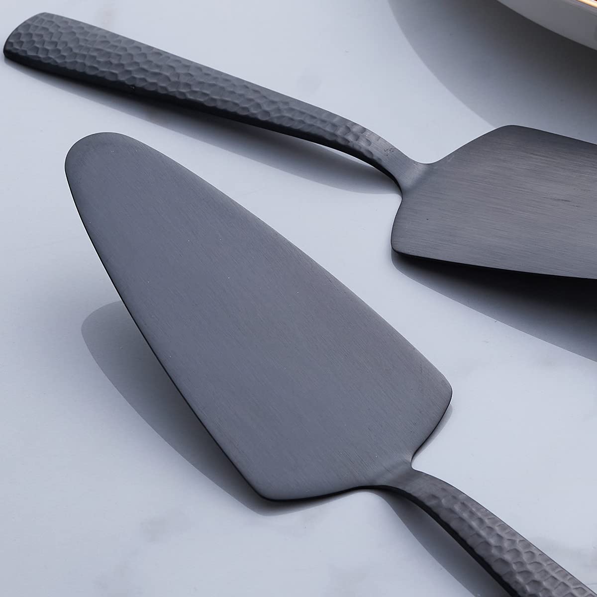 Matte Black Large Serving Utensil Set, FULLYWARE Stainless Steel Large Hostess Serving Set, include Serving Spoon, Slotted Serving Spoon, Serving Fork, Pie Server and Butter Knife, 5-piece