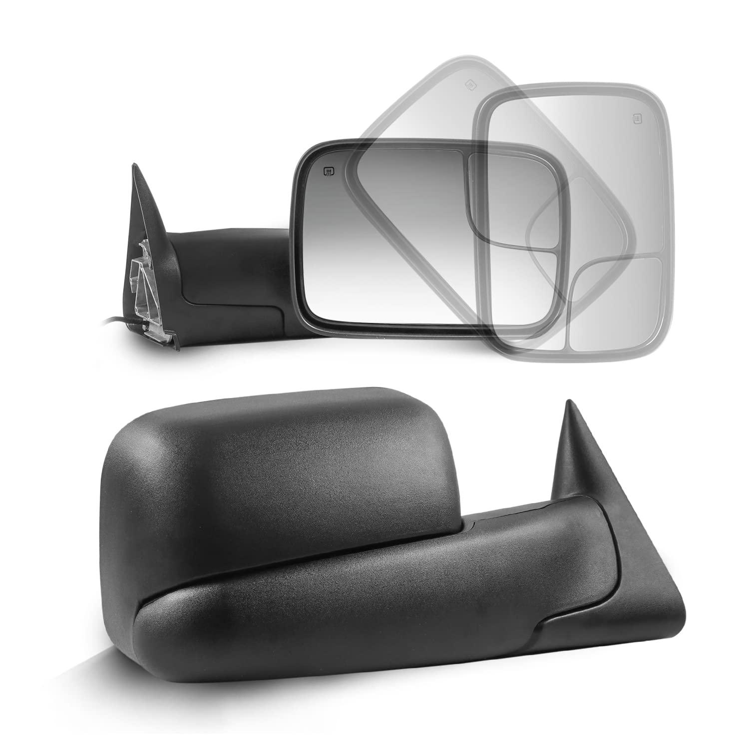 MOSTPLUS Power Heated Towing Mirror Compatible for 1998 1999 2000 2001 2002 Dodge Ram 1500 2500 3500 with Manul Telescoping (Set of 2)