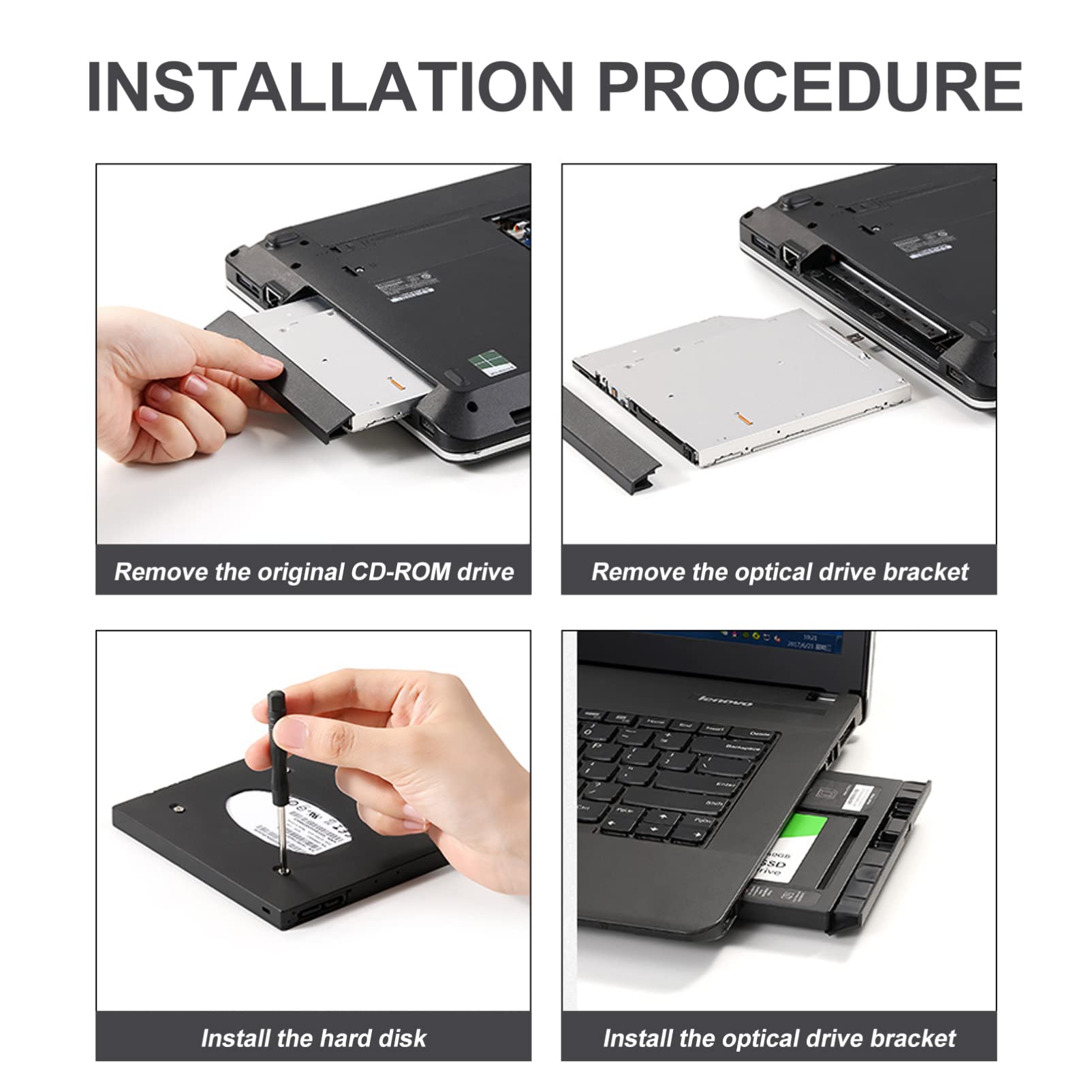 SOLUSTRE Braces 2pcs Bay Tray Practical .mm Laptop Inches Enclosure -state Ssd Holder Hard Drive Machine Hdd Case Accessories Bracket Disk Kickstand