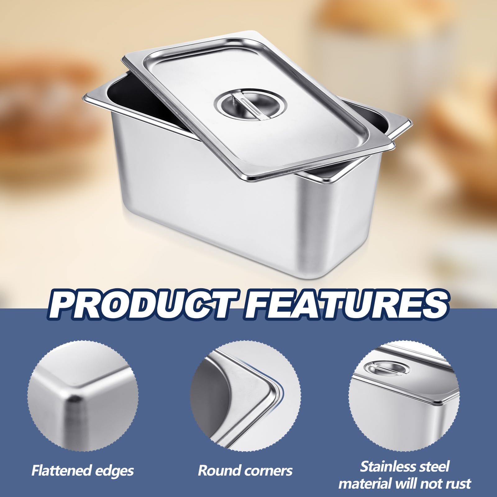 Mifoci 12 Pack Stainless Steam Hotel Pan with Lid, Steam Table Pan Restaurant Supplies Reusable Anti Rust Steam Pan Water Pan for Home, Party, Restaurant, Hotel, Buffet (1/3 Size x 6 Inch Deep)