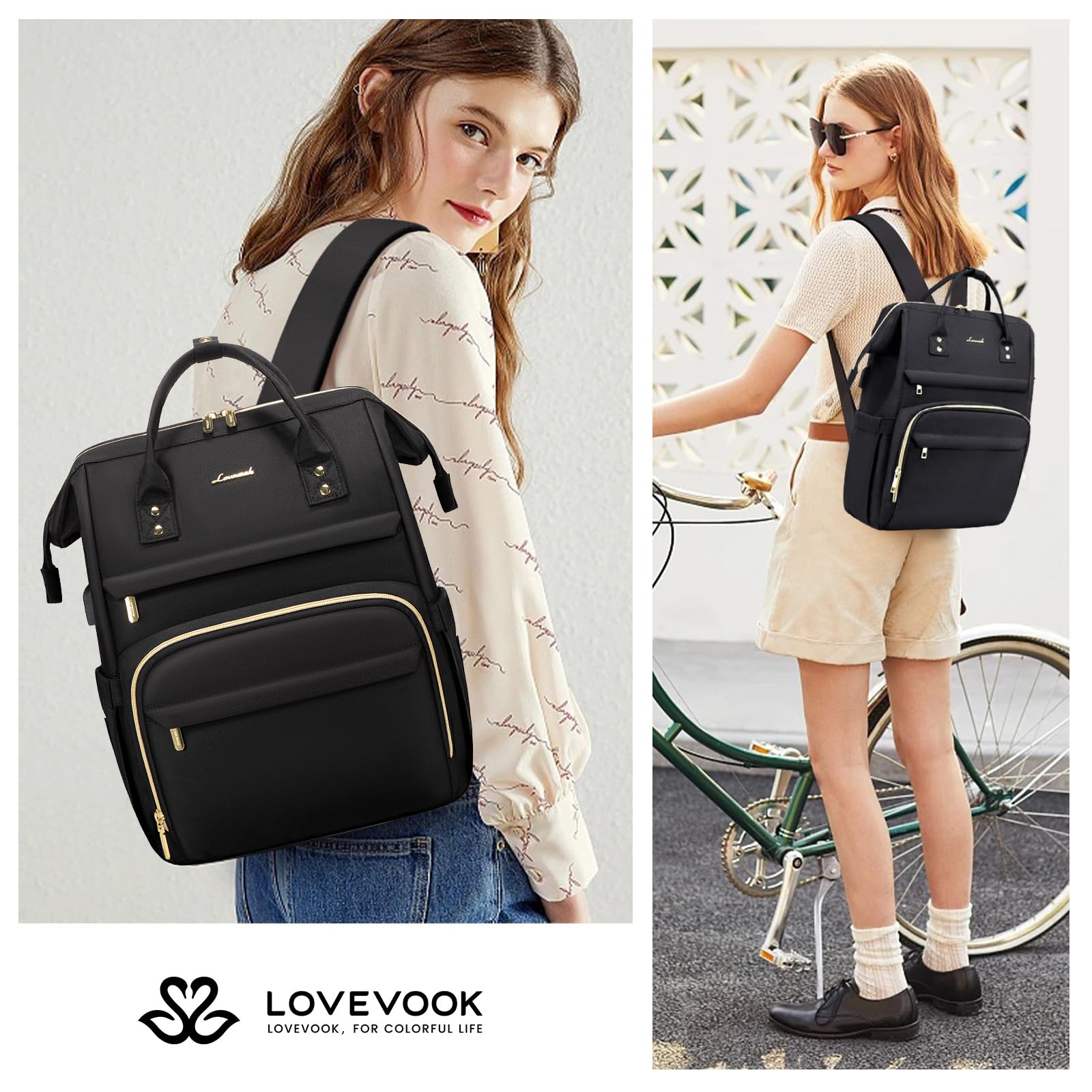 LOVEVOOK Laptop Backpack for Women,17 Inch Professional Womens Travel Backpack Purse Computer Laptop Bag Nurse Teacher Backpack,Waterproof College Work Bags Carry on Back Pack with USB Port,Black