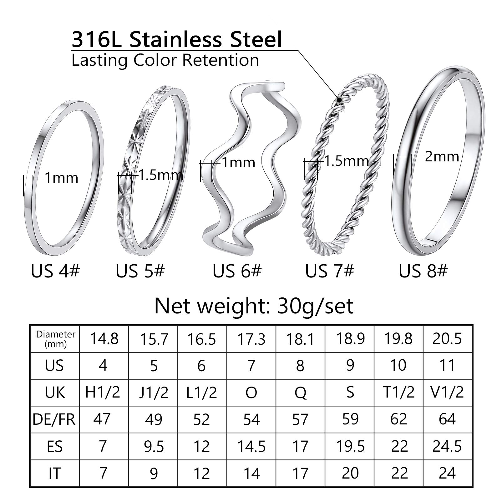 PROSTEEL Stackable Stacking Rings For Women Stainless Steel Band Knuckle Midi Finger Ring Set Cute Dainty Rings