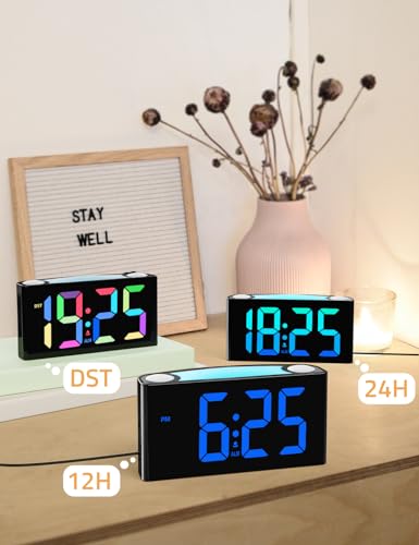 Mesqool Digital Alarm Clock with Bed Shaker & RGB LED Display - Loud for Heavy Sleepers, 7-Color Night Light & Dimmer, Easy Set for Kids, Teens, Elders & Hearing Impaired