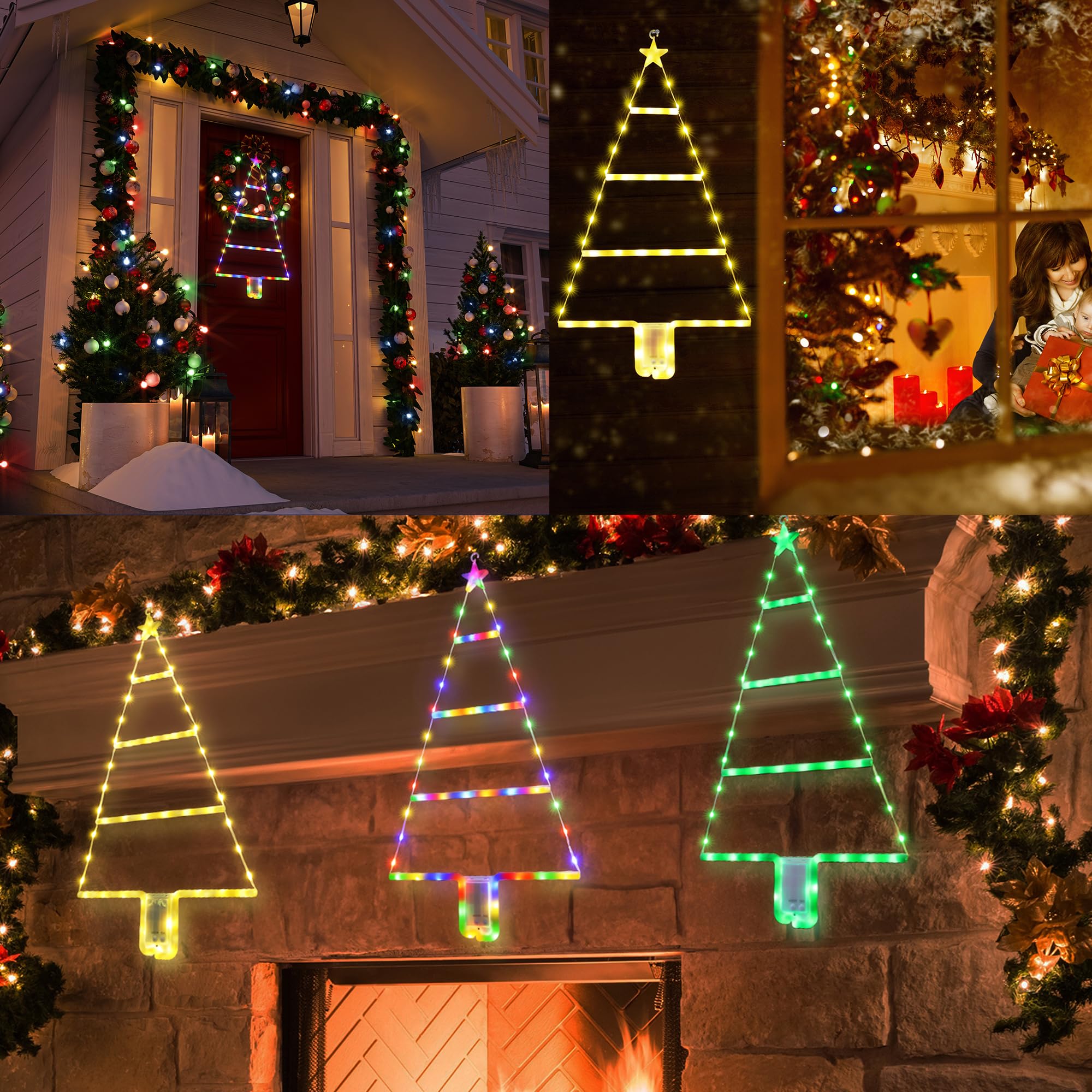 LYHOPE Christmas Decorations Lights, LED Christmas Ladder Light 2ft, 8 Modes & Timer Battery Christmas Lights, Xmas LED Ladder Tree Light for Window Wall Home Garden Outdoor Indoor Decor (Multicolor)