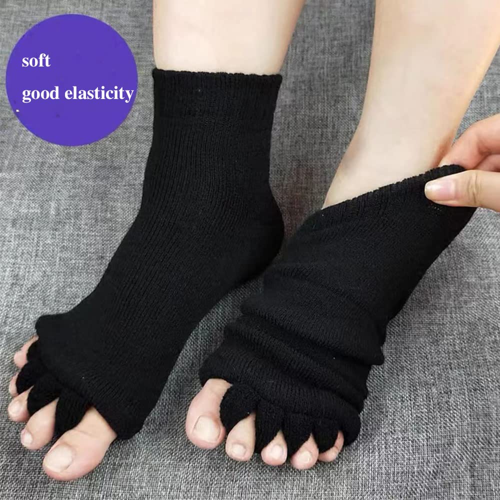 TOLHYUN Toe Separator Socks Foot Correction Socks,Women's Toeless Socks,3 Pairs of Five Toe Separation Socks for Yoga Exercise Gym