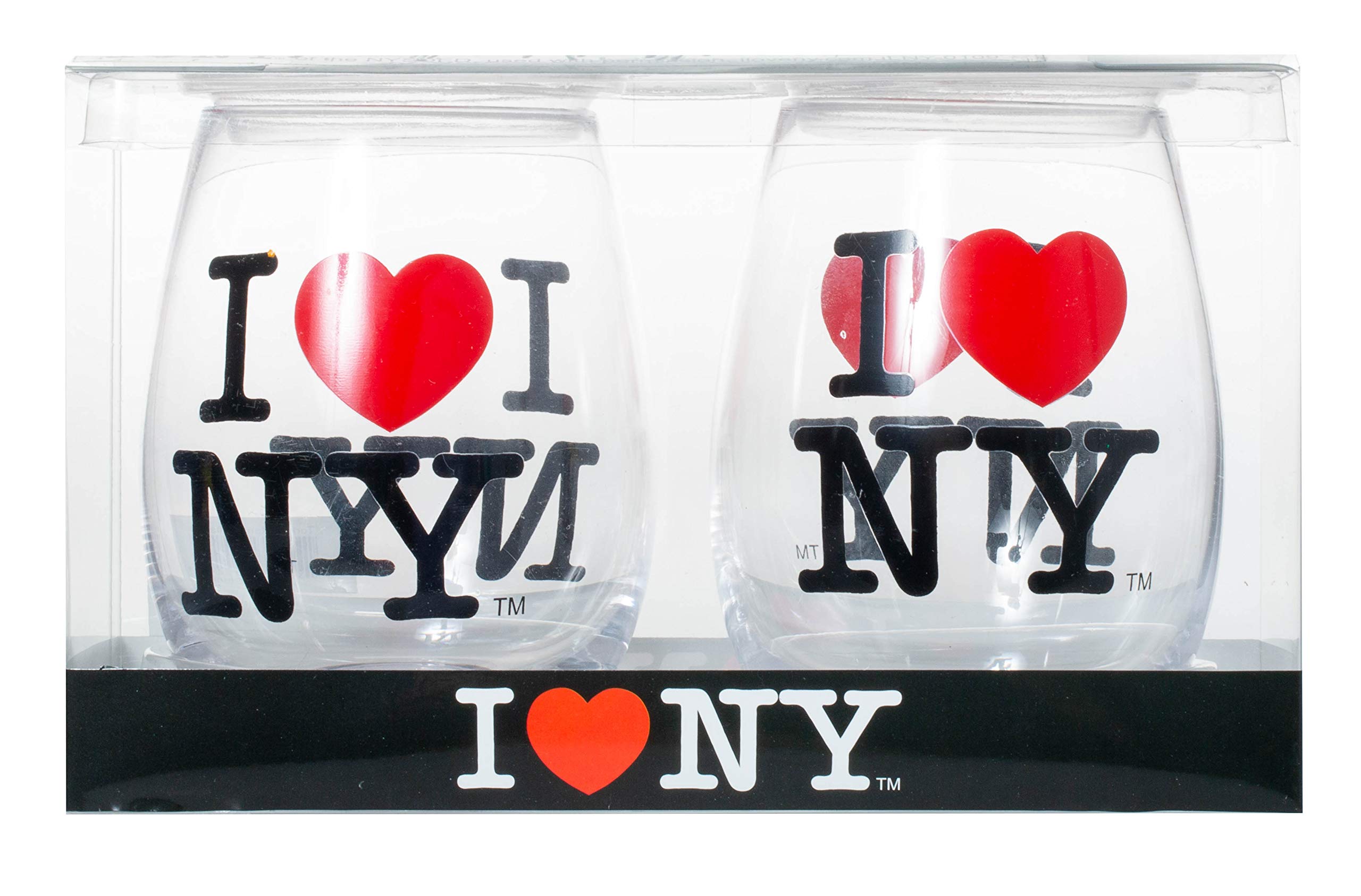 Set of 2 Officially Licensed I Love New York Stemless Wine Glasses