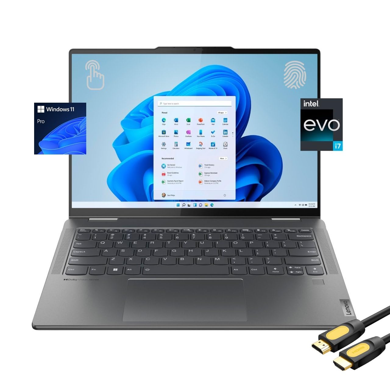 Lenovo Yoga 7i 2-in-1 Touch Laptop, 14.0" 2.2K IPS Display, Intel Core i7-1355U, Intel Iris Xe, 16GB LPDDR5, 2TB NVMe, Backlit KB, FP Reader, Thunderbolt 4, Wi-Fi 6, Bluetooth, SPS HDMI, Win 11 Pro