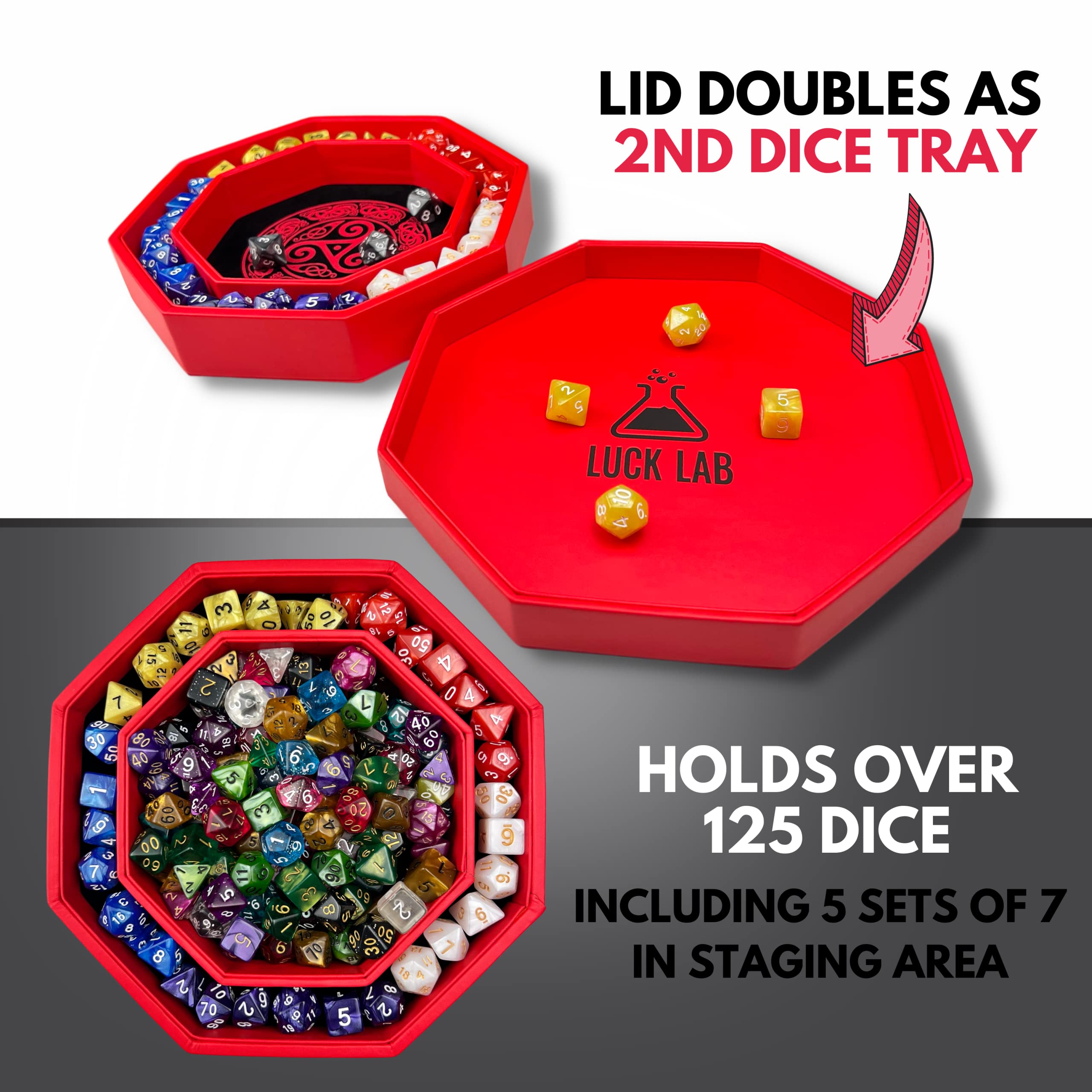 Luck Lab 8 Inch Dice Tray β Red - with Lid and Dice Staging Area for RPG Table Top Gaming- Dragon Design