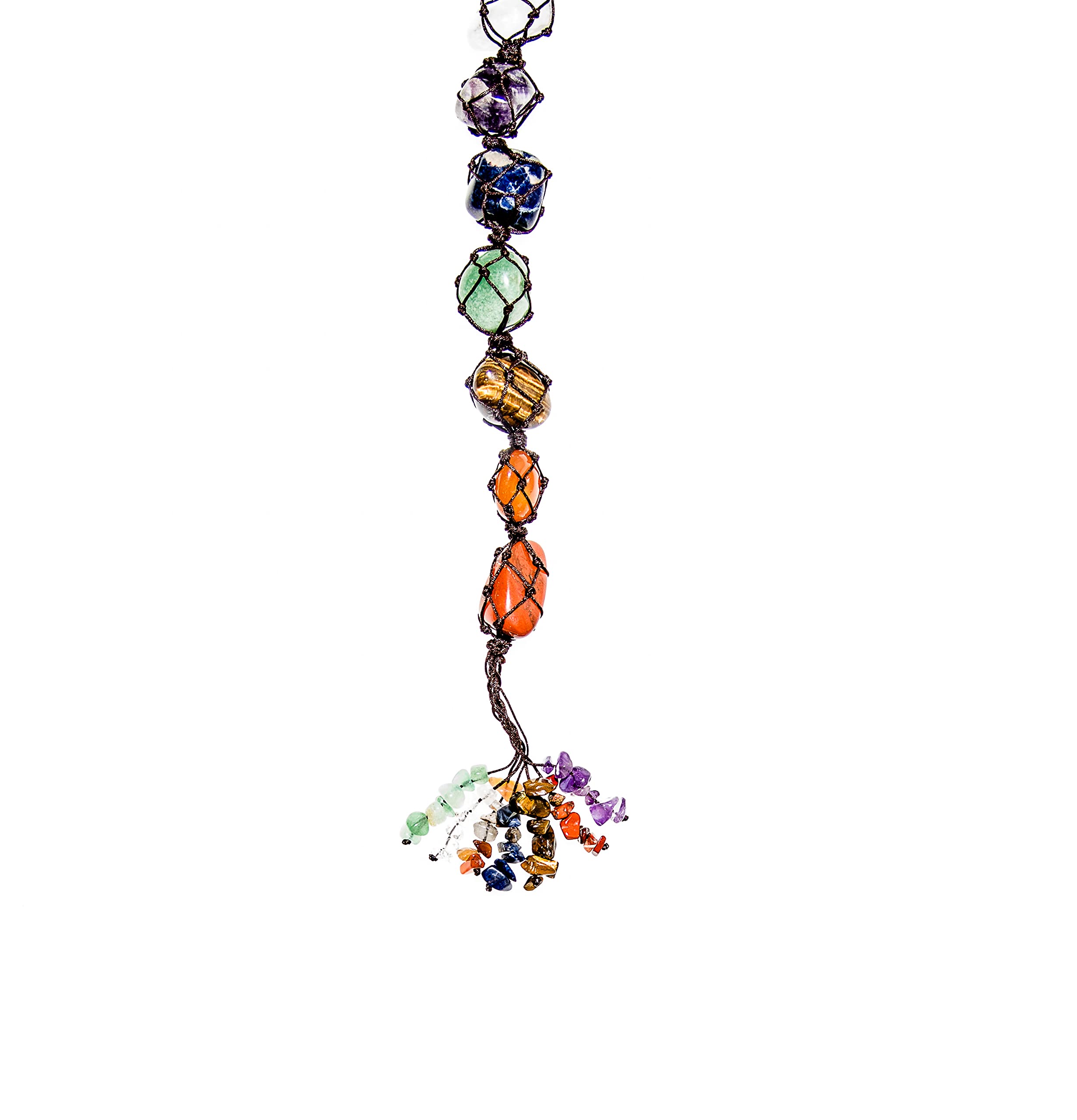 Nanalou 7 Chakra Reiki Healing Crystal Stones Decorative Car Ornament – Handmade with Metal Hanging Clasp (10 inches)