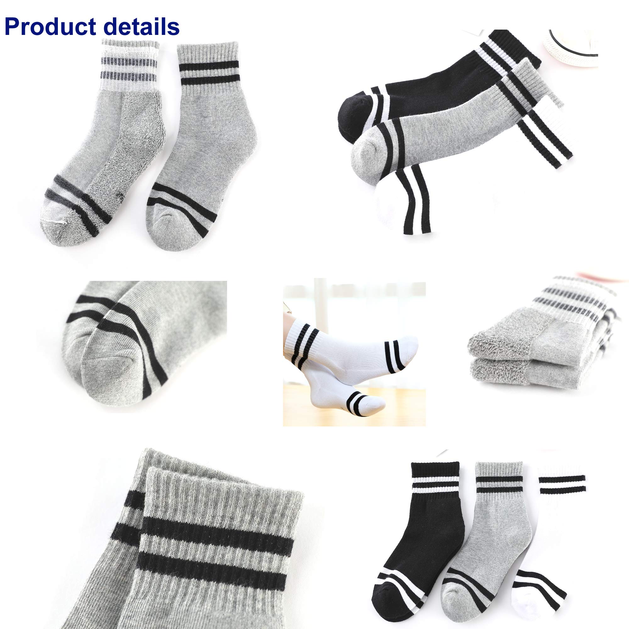 Oohmy Boys Girls Athletic Ankle Socks 8 Packs Terry-loop Cushion Warm Autumn Winter Combed Cotton Socks Shoe 6-9 Typical Age 3-7 yrs old (BLACK+GRAY, Medium)