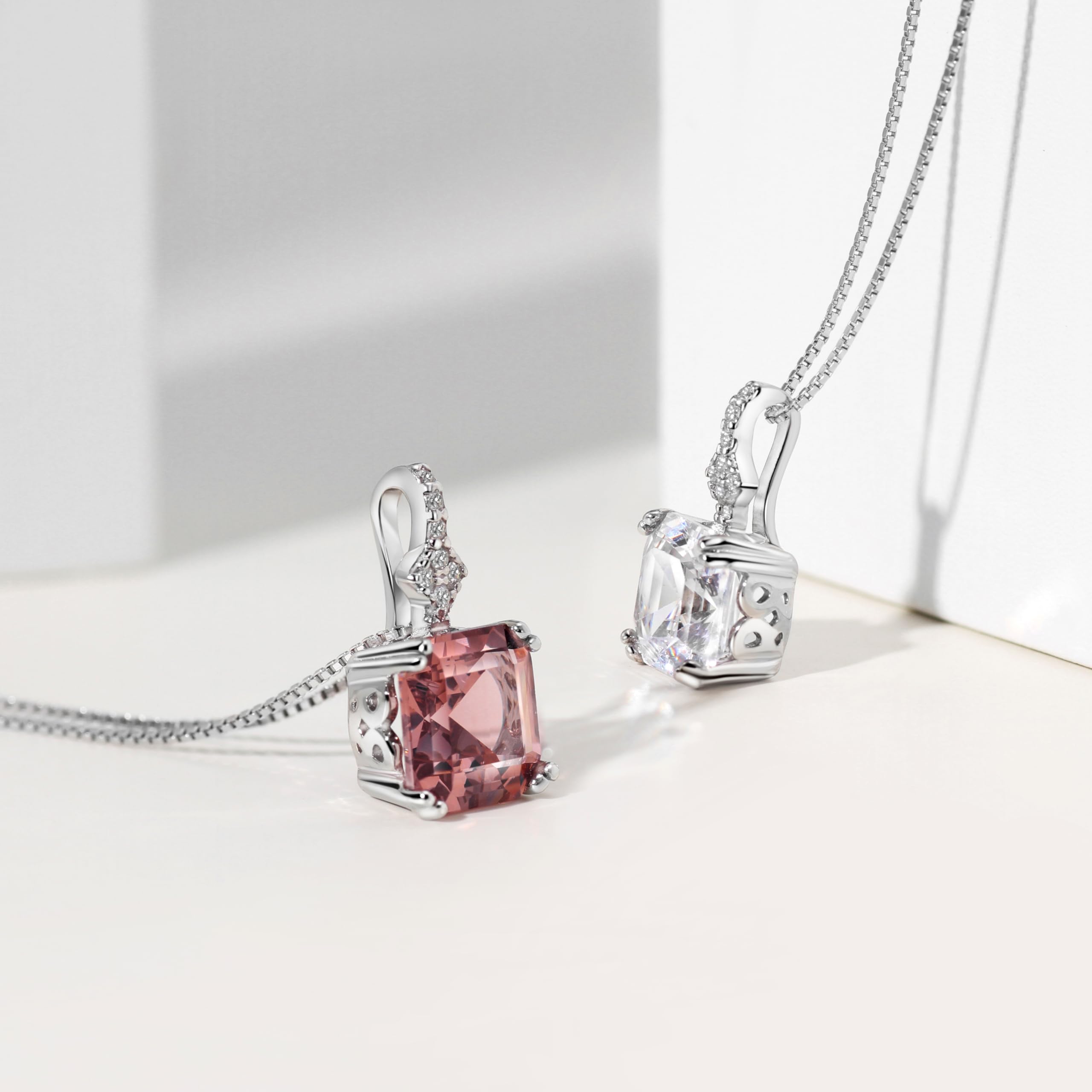 Michooyel S925 2ct Cubic Zirconia Asscher Cut Women's Pendant Necklace Sterling Silver Gemstone Necklace for Women