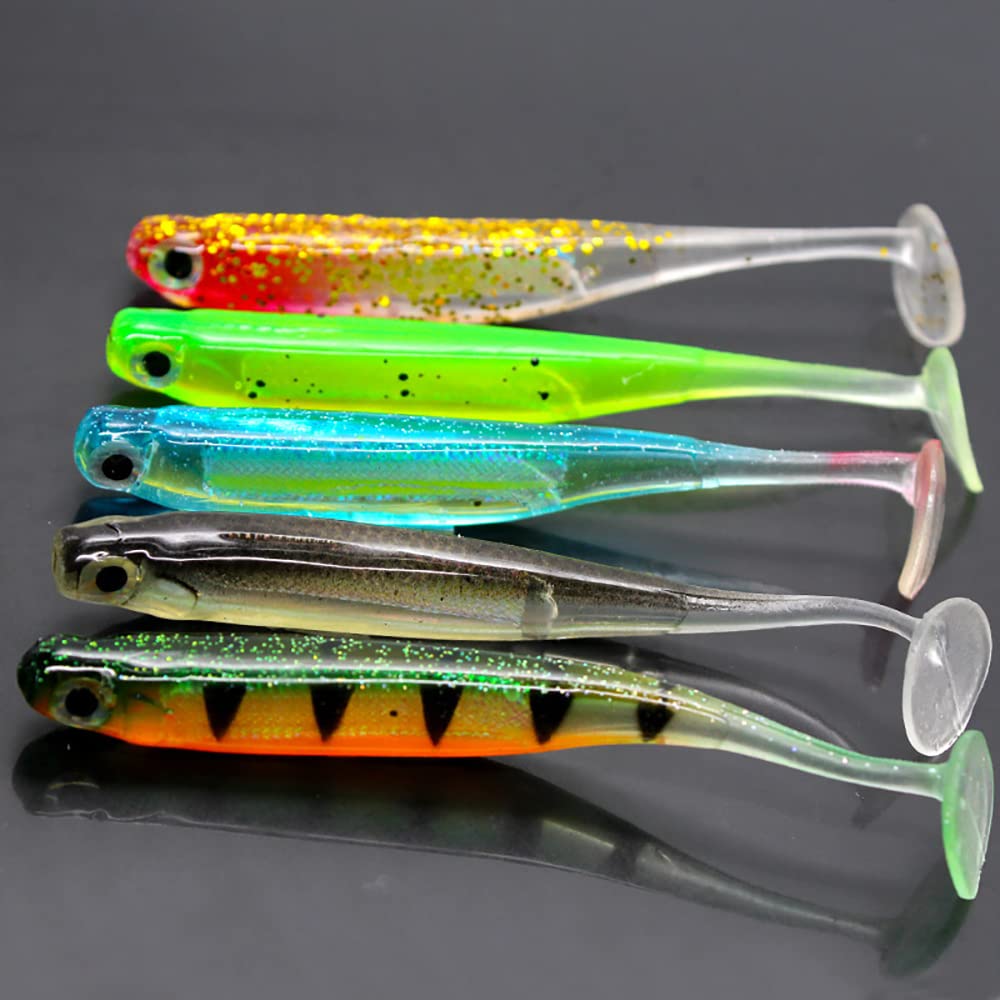 Tolure Soft Plastic Swimbait Paddle Tail Pack Shad Lure Soft Bass Paddle Tail Swim Bait for Bass Soft Lure Kit Tackle T Tail Fishing Lures Set 6pcs/Pack (Blue)